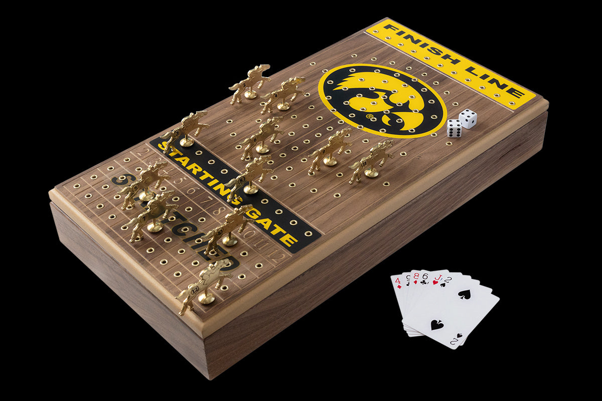 University of Iowa Deluxe Walnut Horseracing Game – Across The Board Game